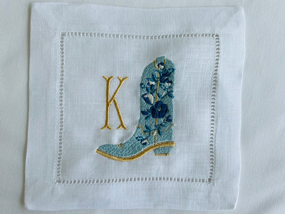 Linen Cocktail Napkins With Custom Boot and Monogram, Drink Napkin ...