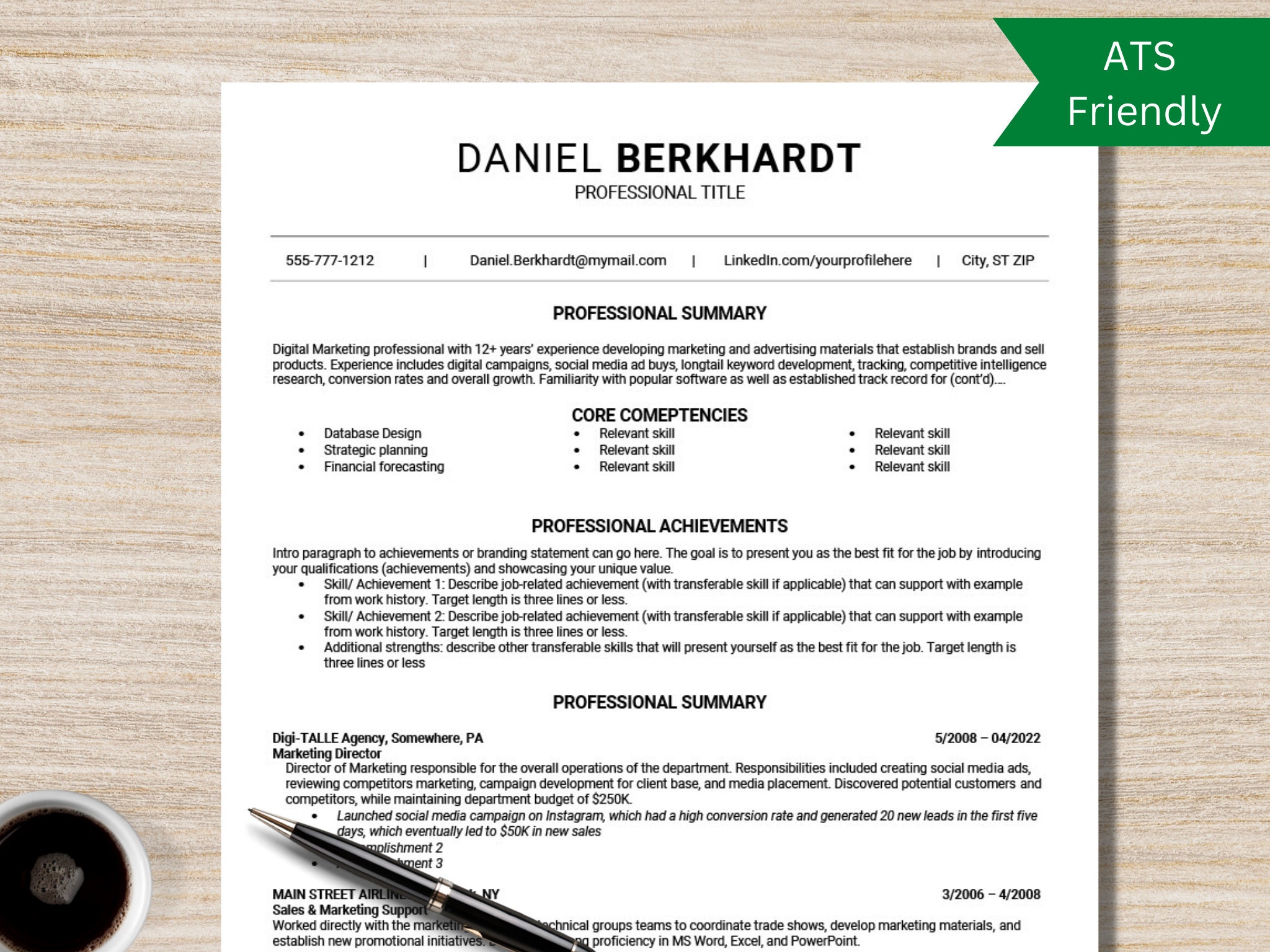 2023 Modern ATS Resume Template for Professionals 2023 Google Docs ATS ...