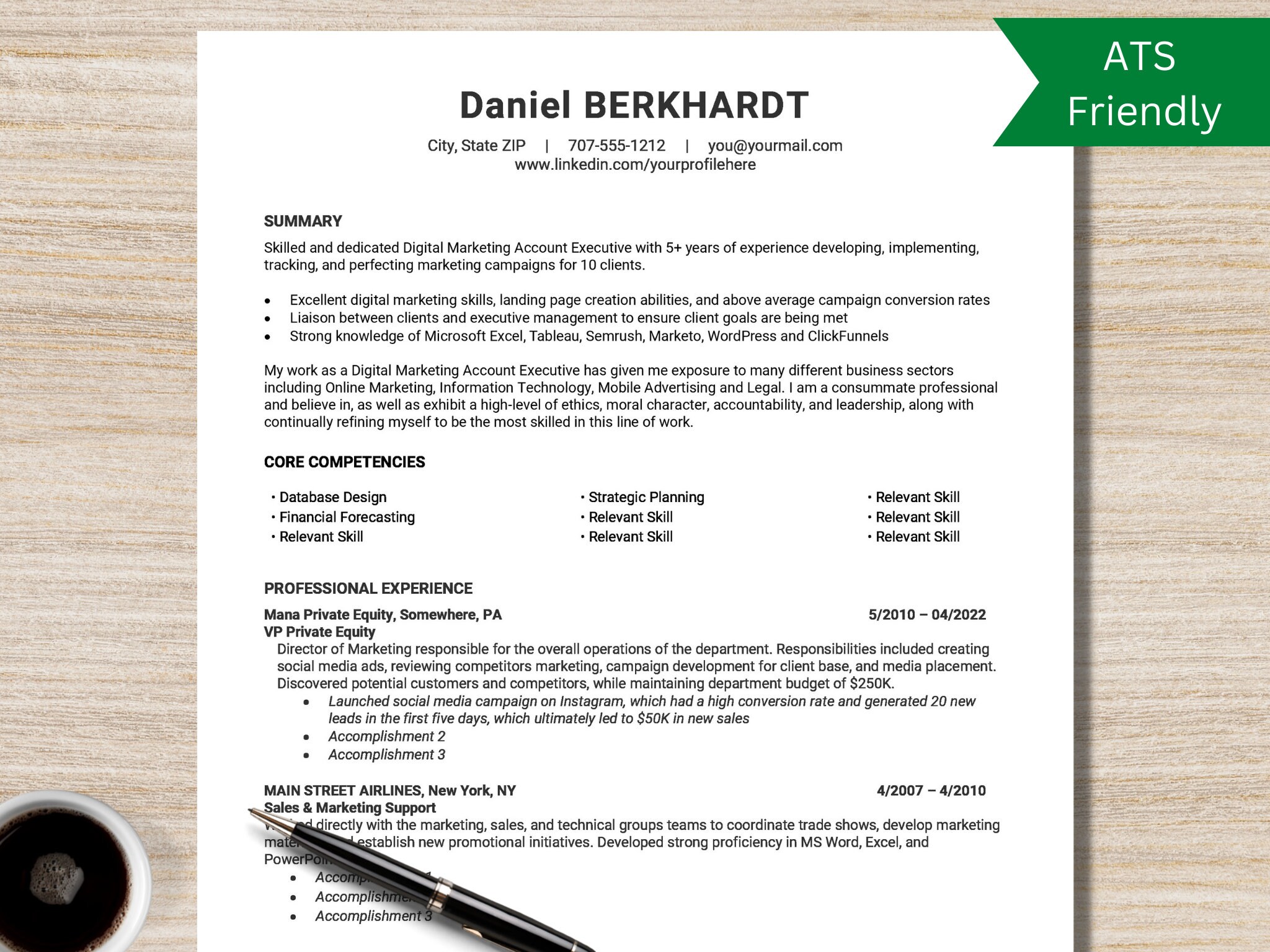 ATS Resume Template Professional Resume for MS Word and Google Docs ATS ...