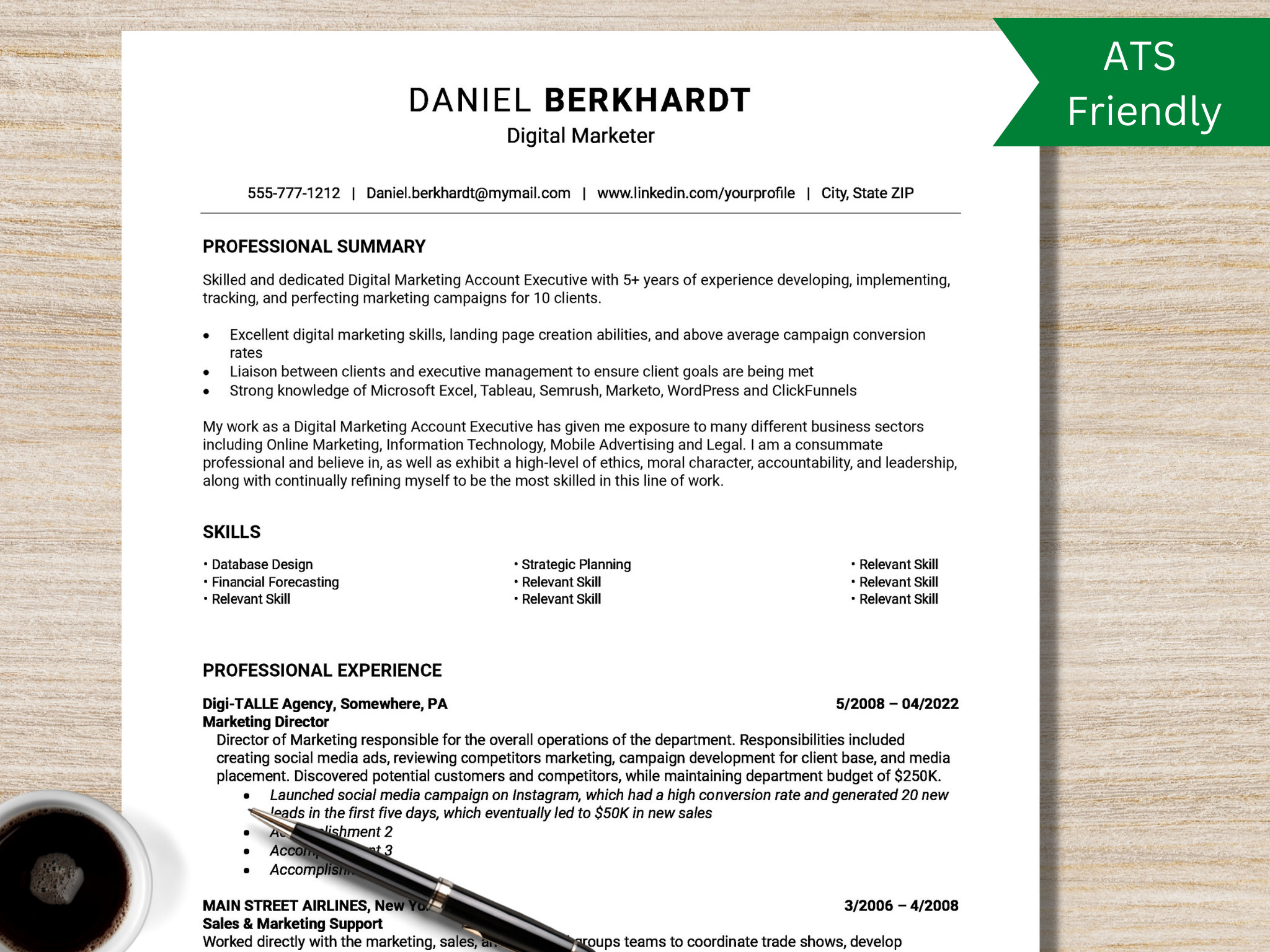 2023 Resume Template ATS Friendly for Google Docs and MS Word ...