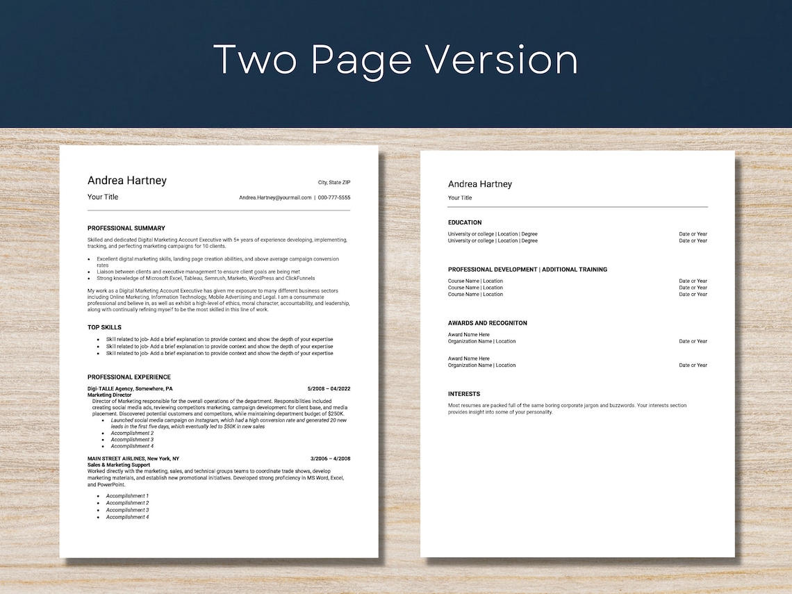 2023 Resume Template Modern Format ATS Friendly MS Word and Google Docs ...