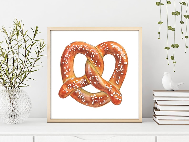 Pretzel Watercolor | Food Art | Home Decor | Kitchen Decor | Digital ...