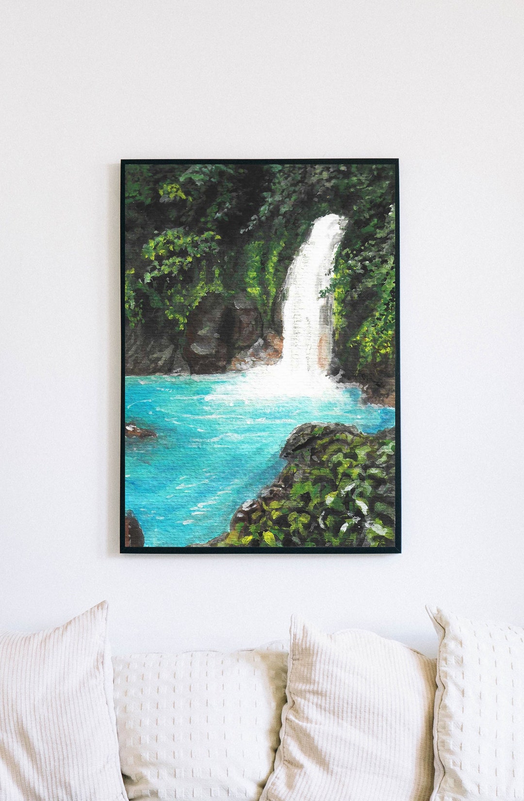 Waterfall in A Forest | Watercolor Digital Art | Printables | Landscape ...