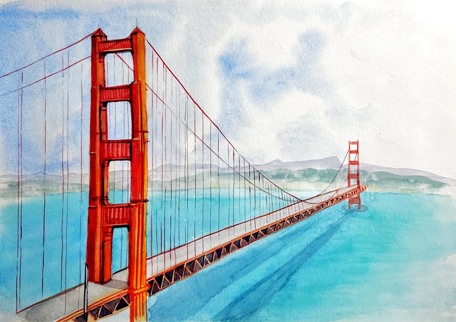 Golden Gate Bridge Watercolor Painting – Digital Download (A3 & A4 Sizes) - Etsy