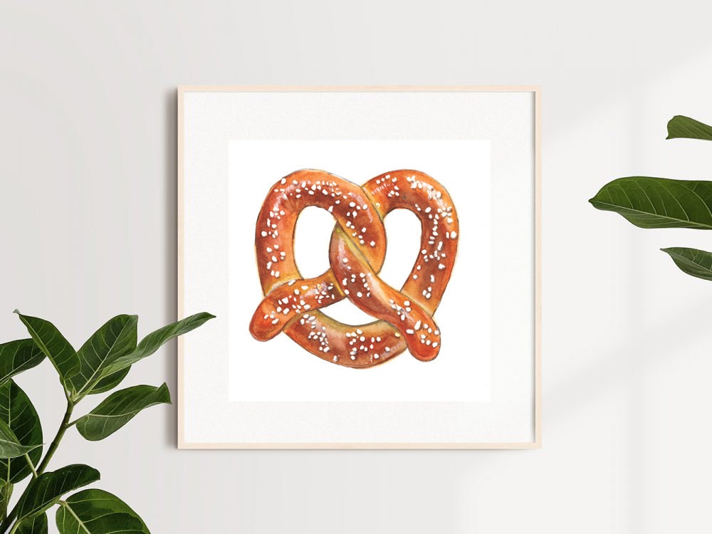 Pretzel Watercolor | Food Art | Home Decor | Kitchen Decor | Digital ...