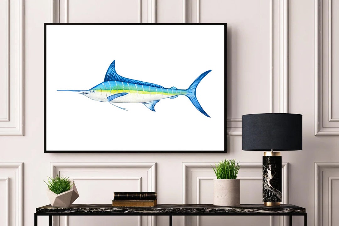 Marlin Watercolor Digital Printable Art Sea Marine Life - Etsy
