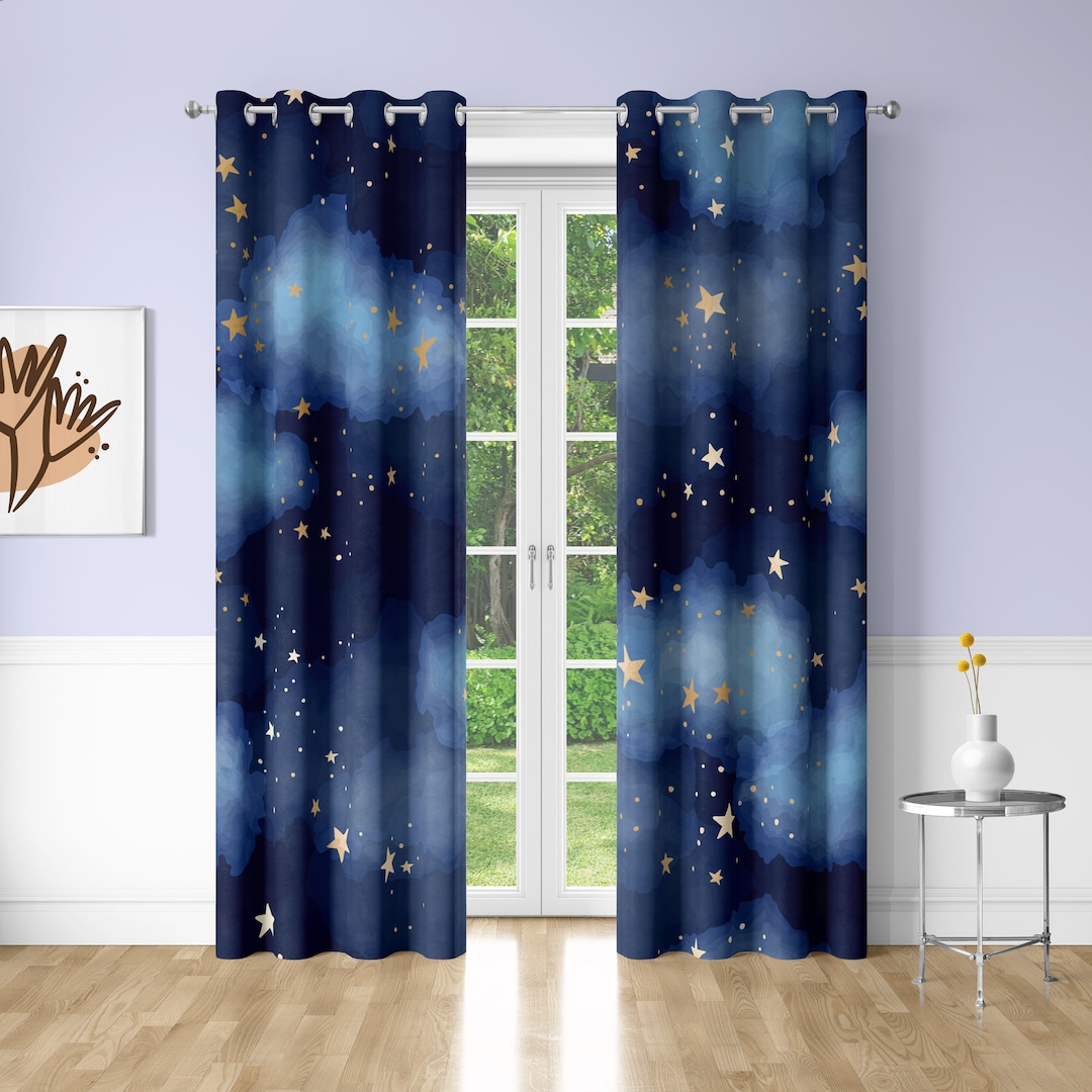 Starry Sky Window Curtains Printing Decorative Blackout Curtains for ...
