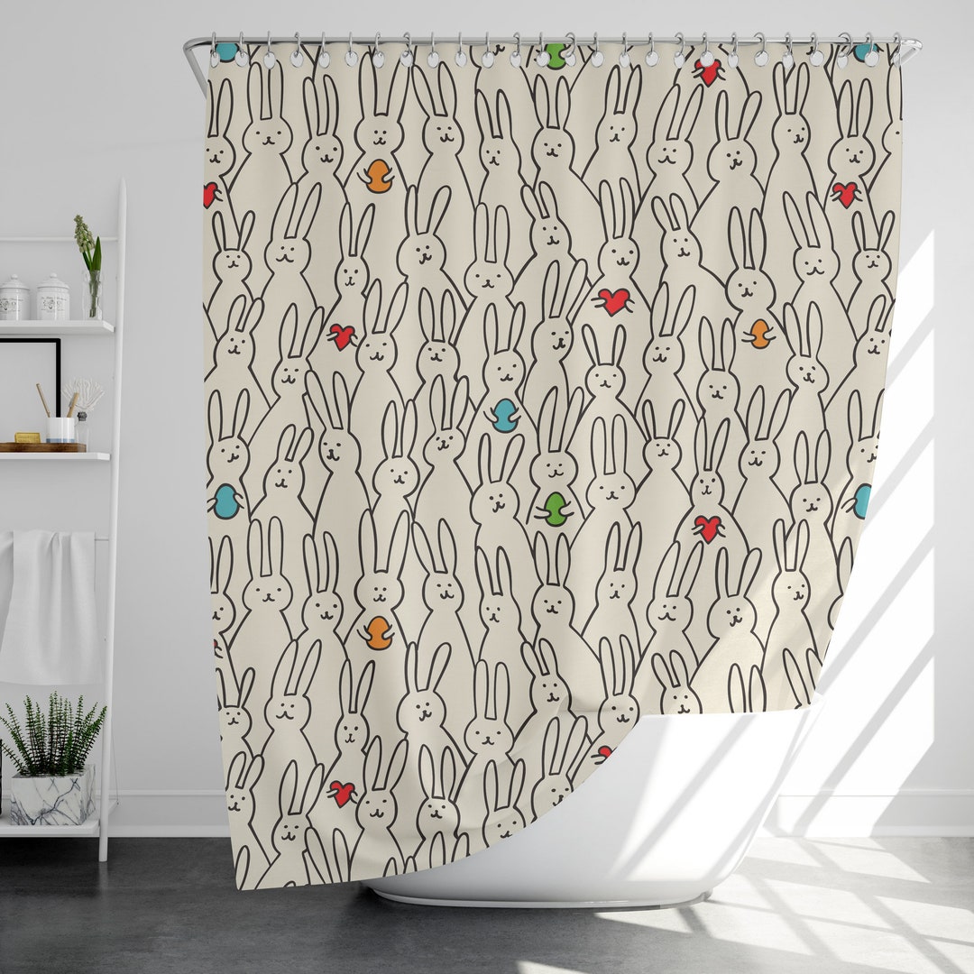 Easter Bunny Shower Curtain With 12 Hooks, 100% Waterproof, Bathroom ...