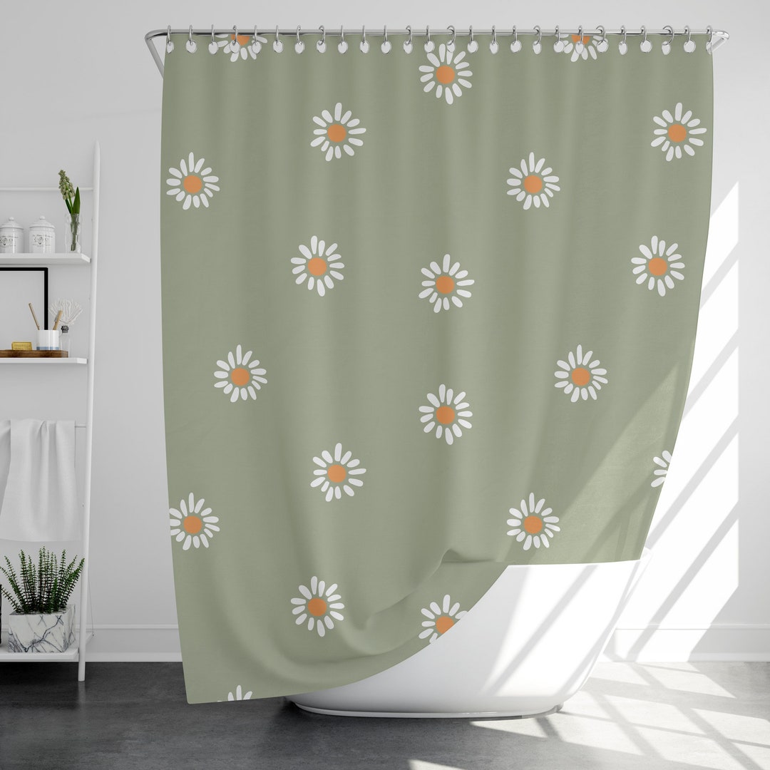 Daisy Vibe Shower Curtain With 12 Hooks, 100% Waterproof, Modern ...