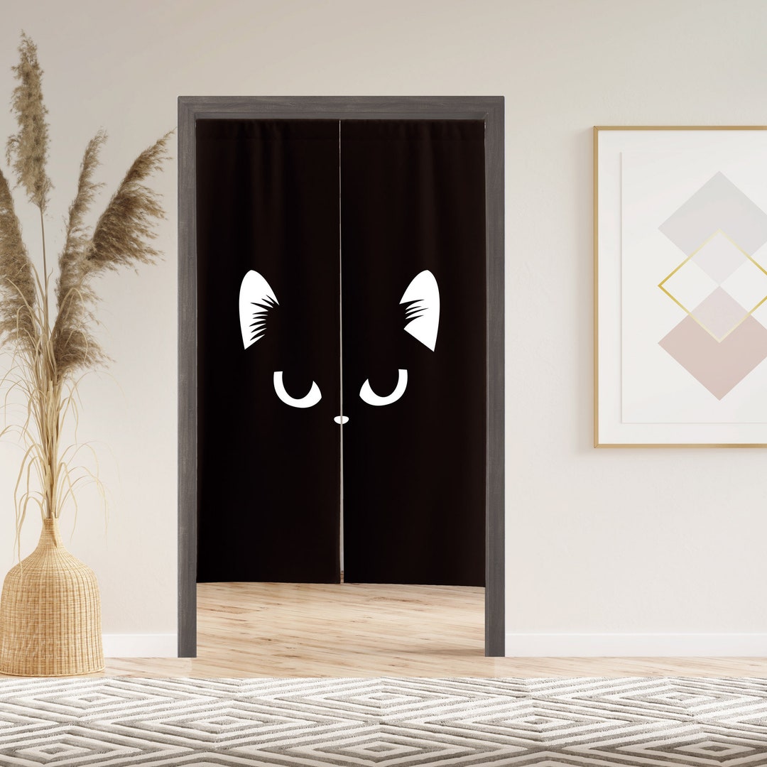 Black Cat Noren Curtain With Velcro/grommet/sleeve, Japanese Window ...
