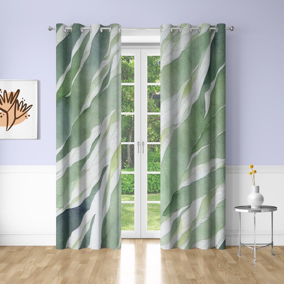 Green Texture Window Curtains Minimalistc Printing Decorative Blackout ...