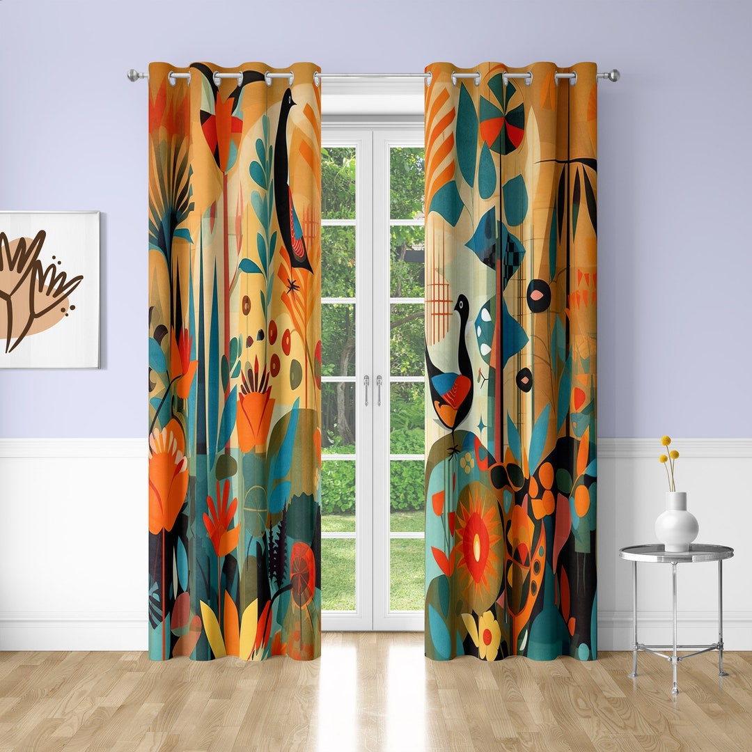Colorful Bird Window Curtains Abstract Art Printing Decorative Blackout ...