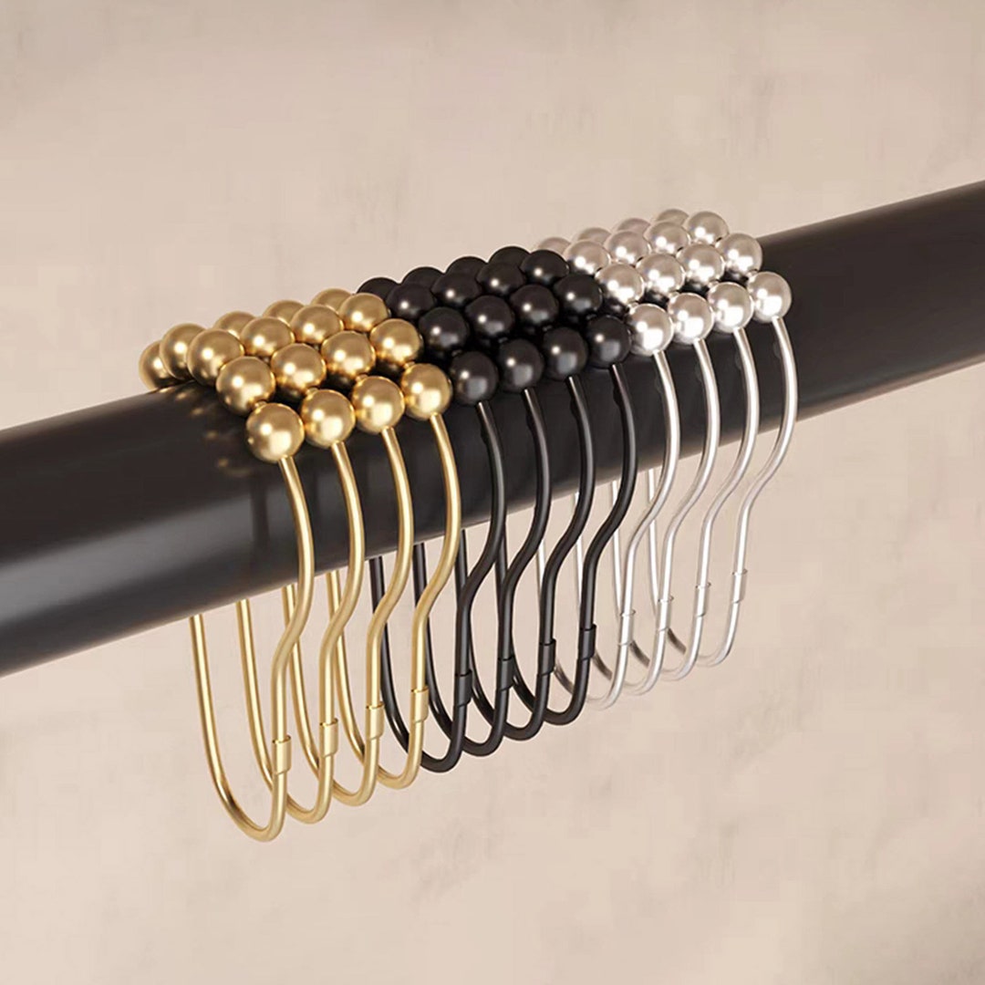 Stainless Steel Shower Curtain Hook Rings, Curtain Accessories, Black ...