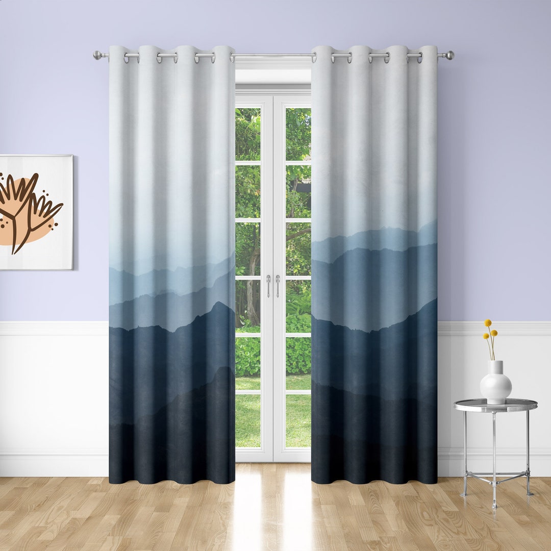 Distant Mountains Window Curtains Natural Scenery Printing Decorative ...