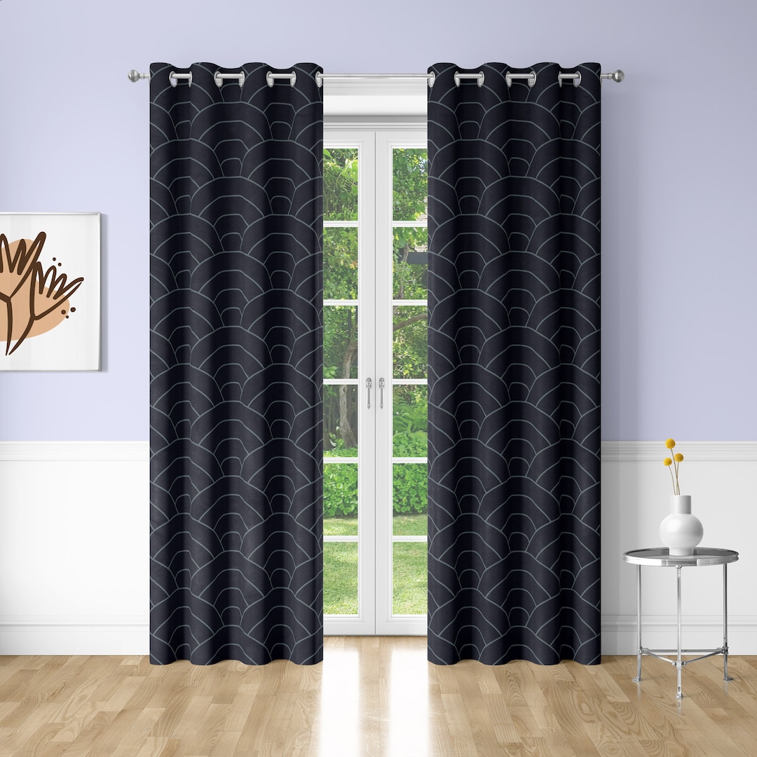 Japanese Waves Window Curtains Minimalistc Printing Decorative Blackout ...