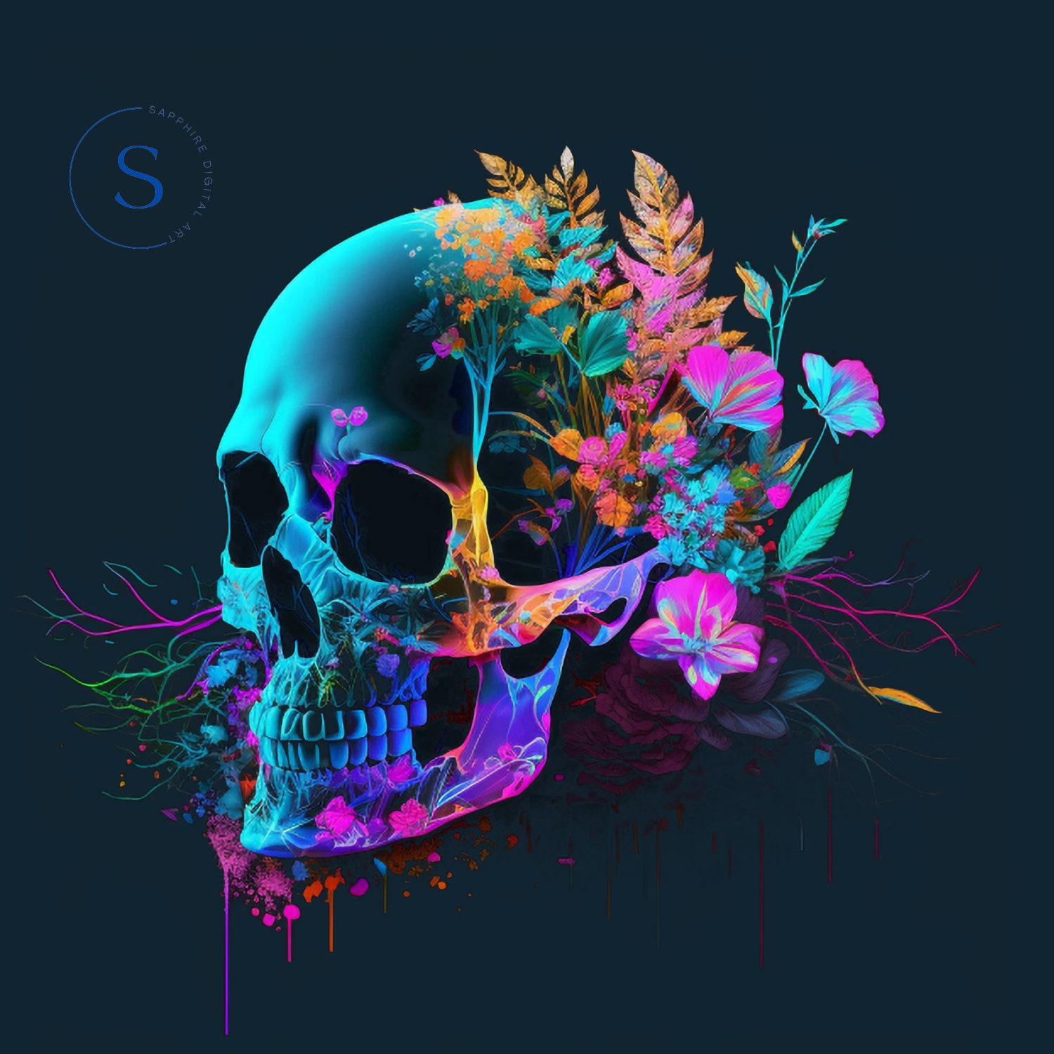 Neon Skull Png T-shirt Design Instant Download Wall Art Png File Skull ...