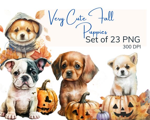 Fall Cute Puppies PNG Halloween Dog Svg Watercolor Fall Clipart Cute ...