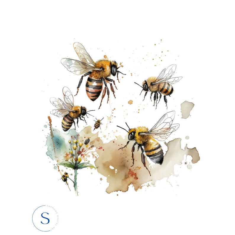 Watercolor Honey Bees Clipart Spring Clipart Bees Images Commercial Use ...