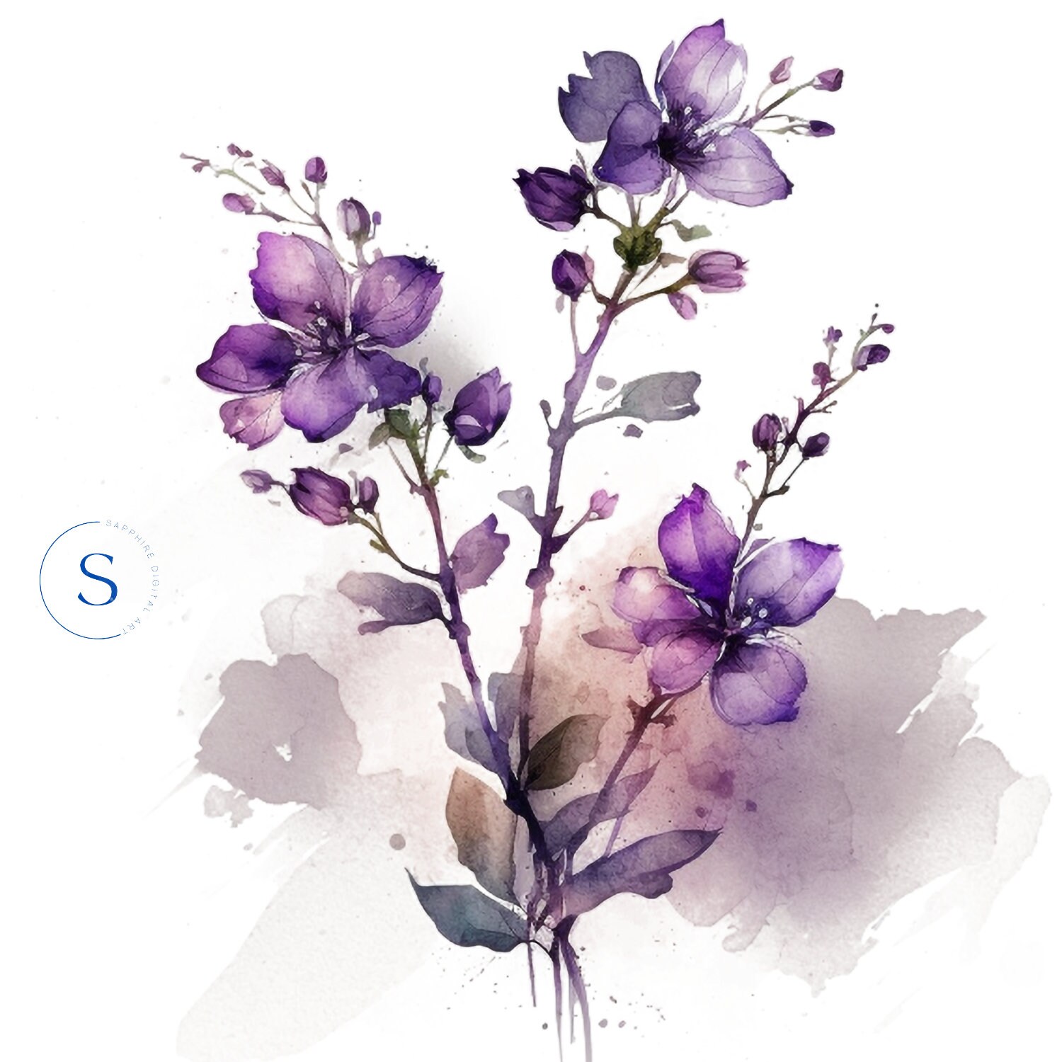 Watercolor Amethyst Clipart Commercial Use Watercolor Floral Borders ...