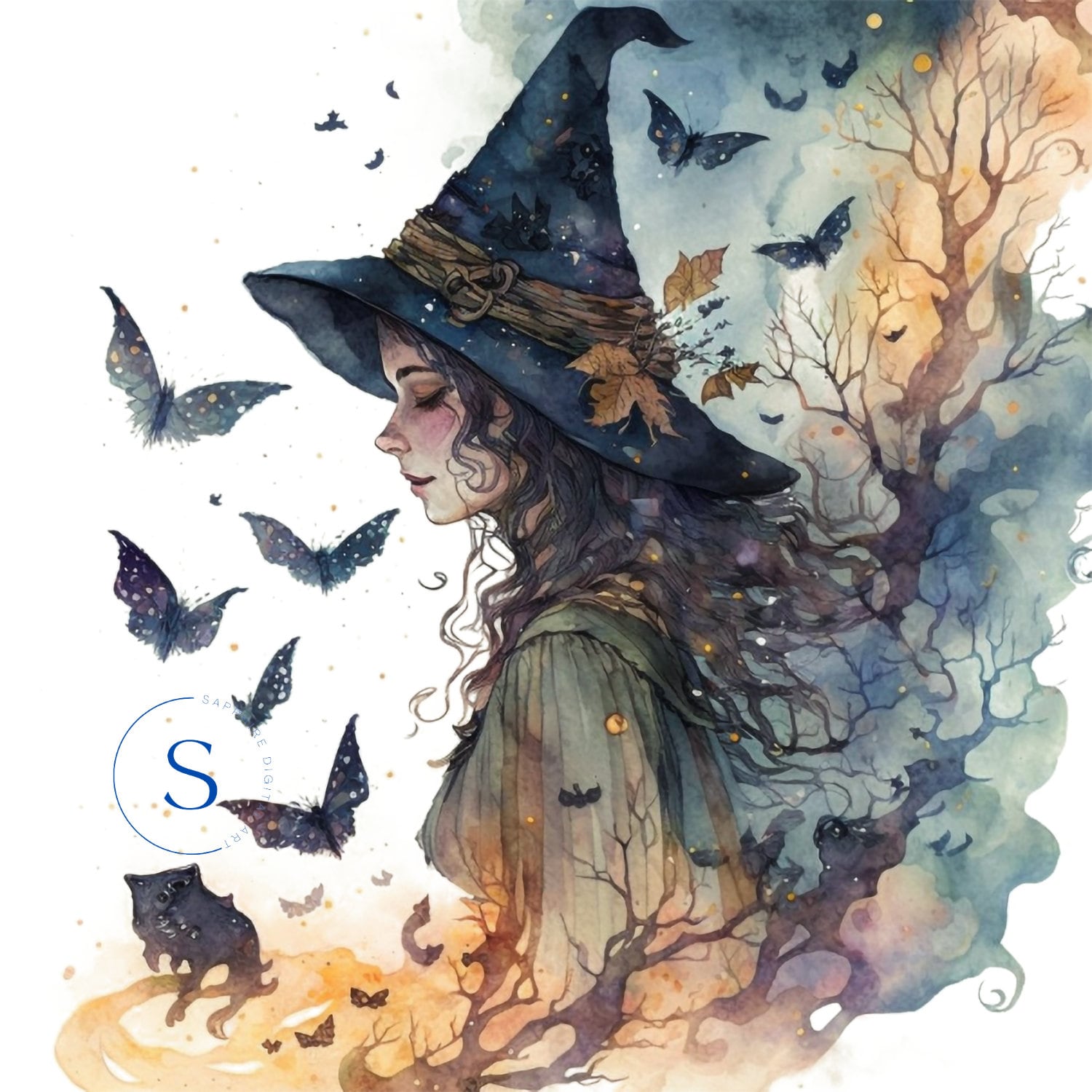 Mystical Witch Watercolor Clip Art Png Magical Mystical Art Witchcraft ...