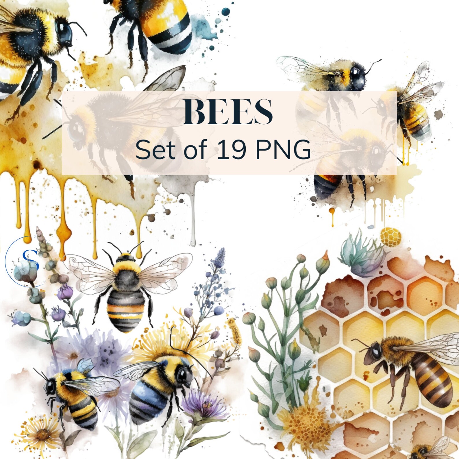 Watercolor Honey Bees Clipart Spring Clipart Bees Images Commercial Use ...