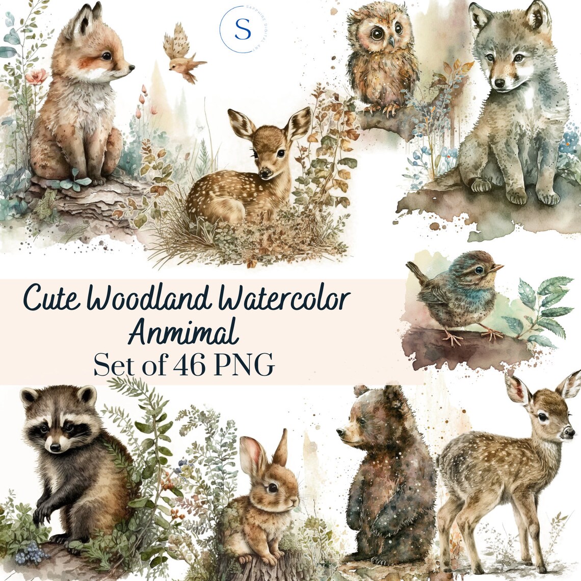 Cute Woodland Animals Watercolor Transparent Pngs Watercolor Woodlands ...