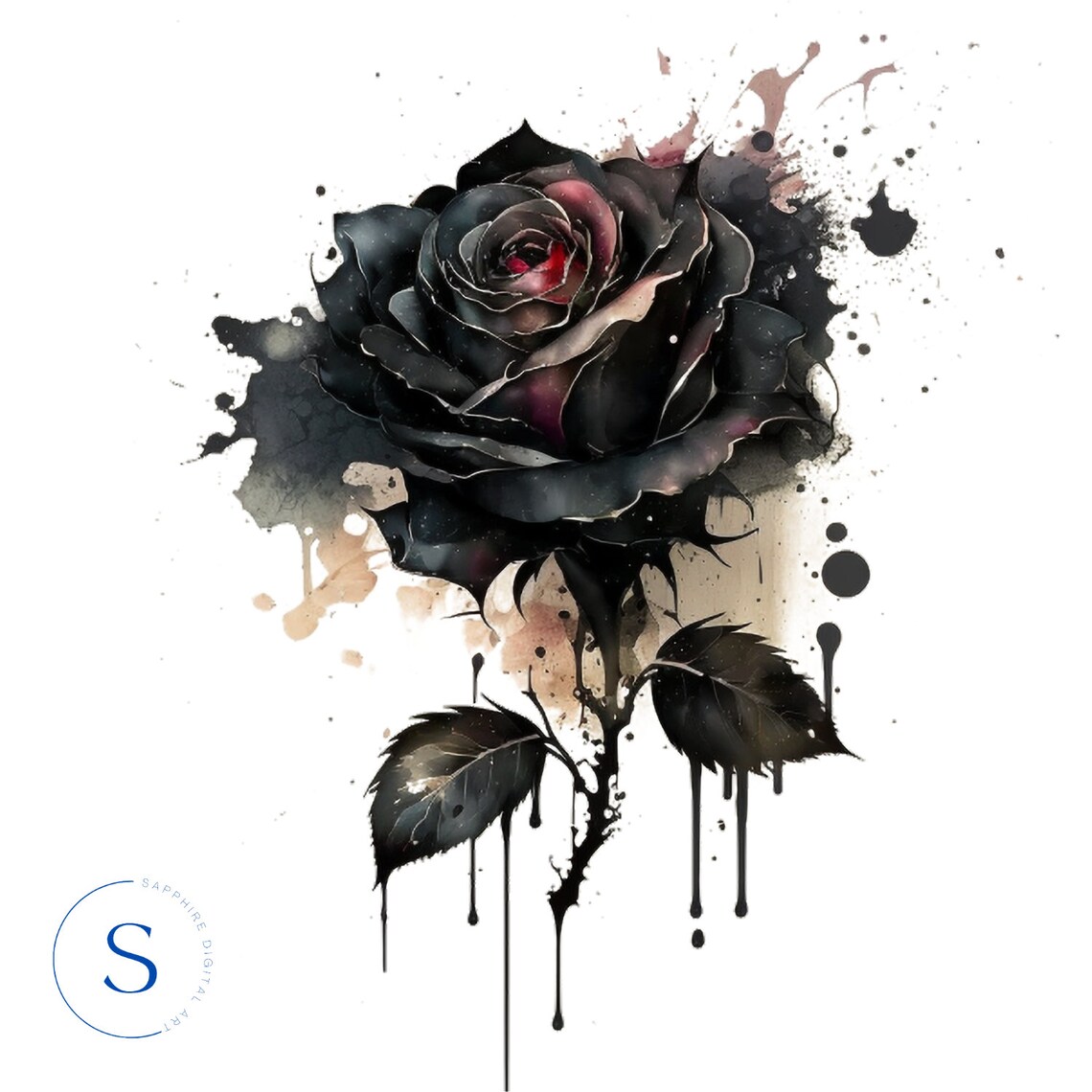 Black Watercolor Roses PNG Commercial Use Gothic Roses Digital Clipart ...