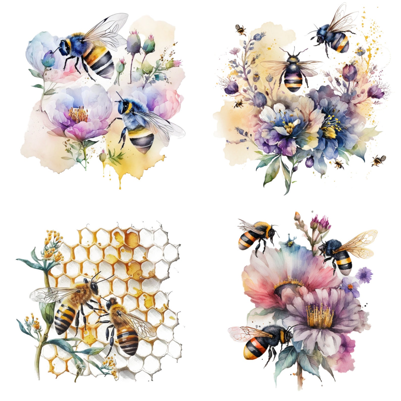 Watercolor Honey Bees Clipart Spring Clipart Bees Images Commercial Use ...