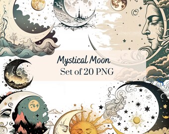 Moon and Stars Celestial Clip Art Set, Abstract Clipart, Boho Graphics ...