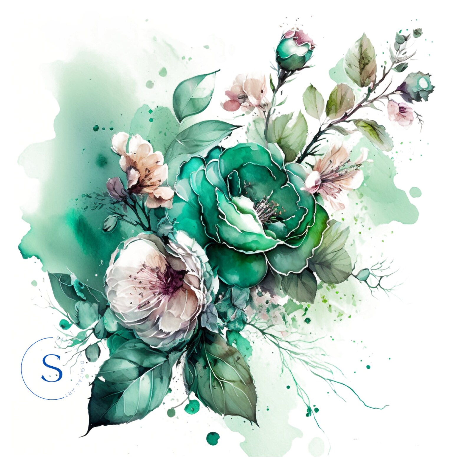 Emerald Flowers Clipart Png Instant Download Commercial Use Spring ...