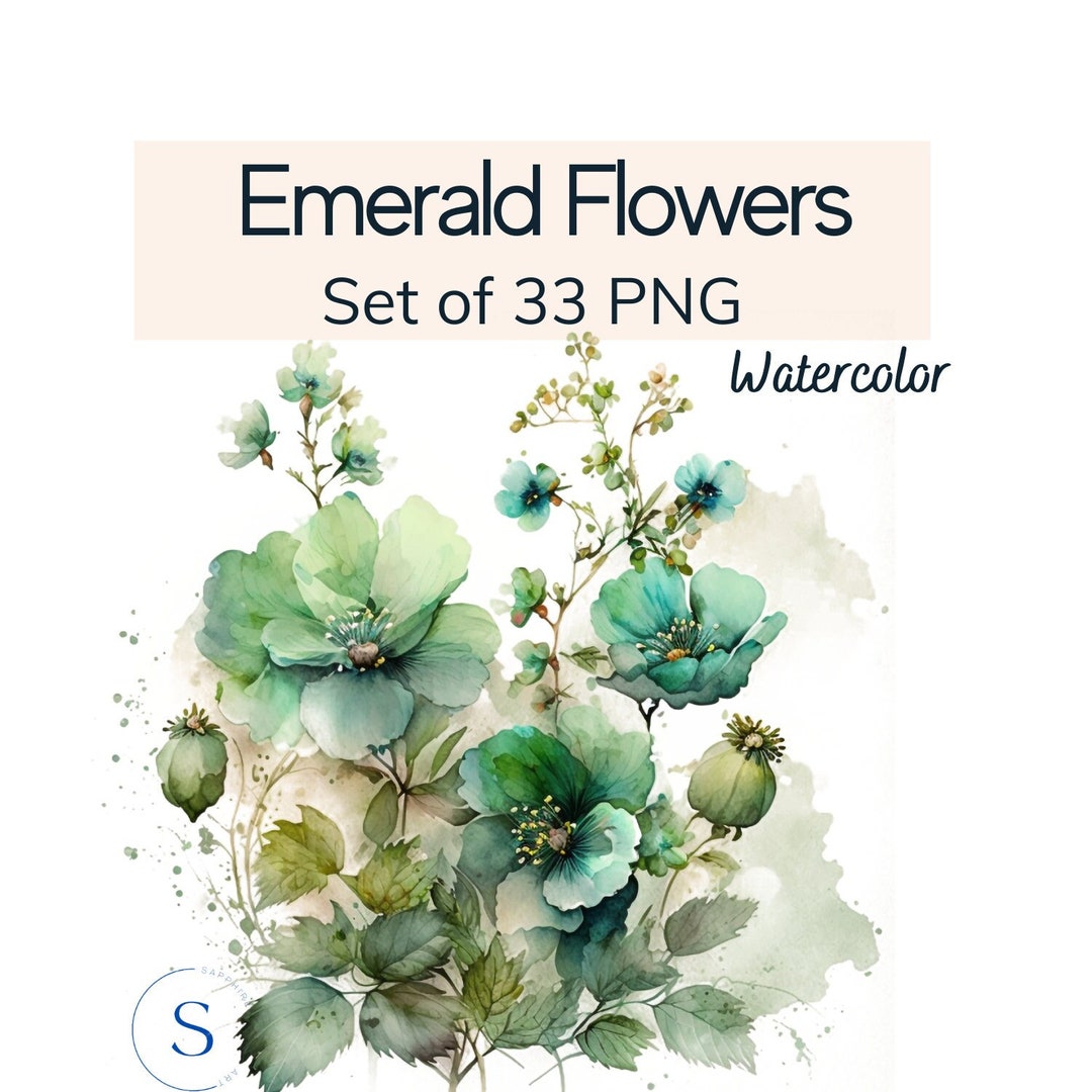 Emerald Flowers Clipart Png Instant Download Commercial Use Spring ...