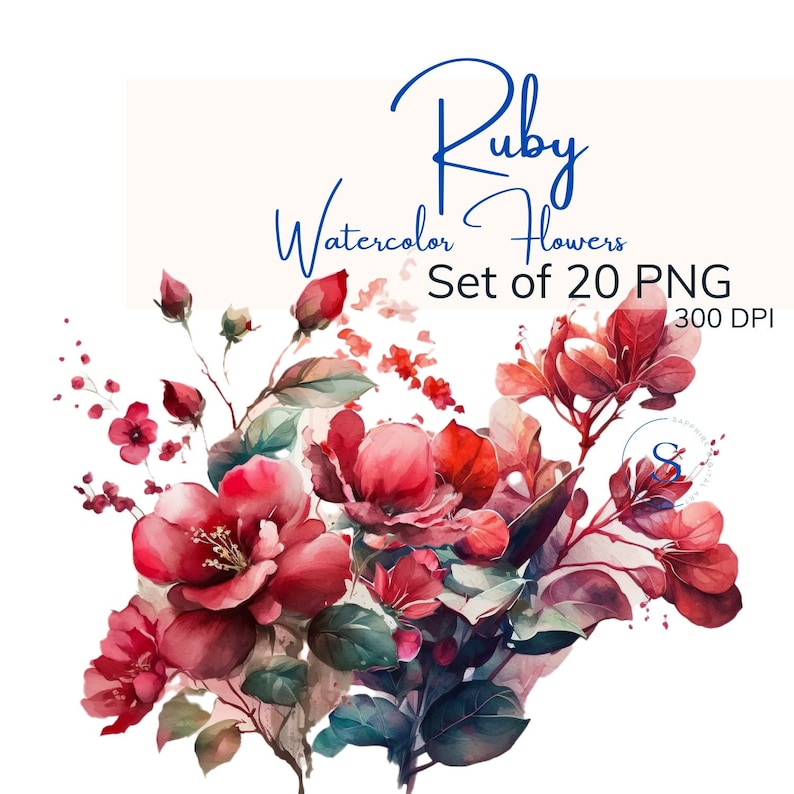Ruby Watercolor Flowers July Birthstone Digital Clipart Transparent ...