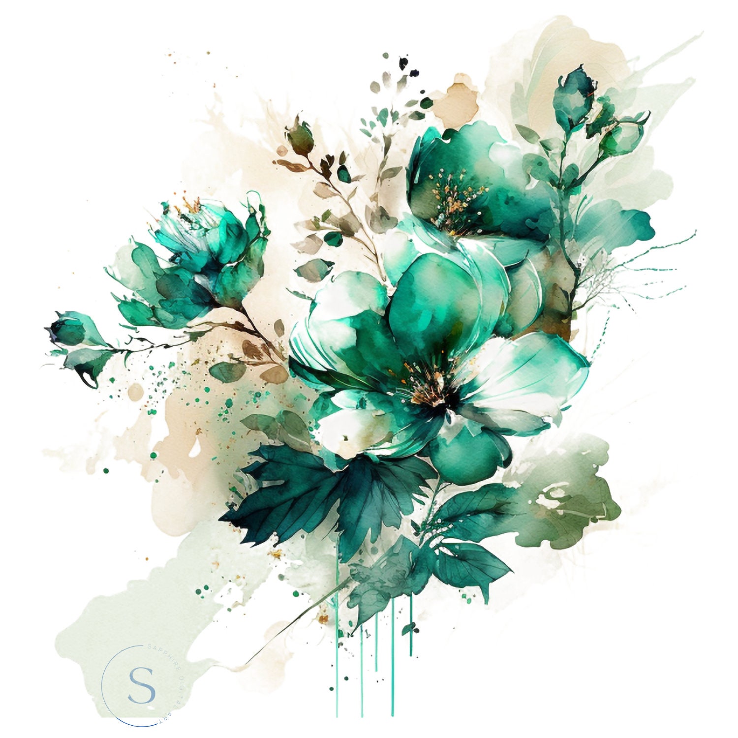 Emerald Flowers Clipart Png Instant Download Commercial Use Spring ...