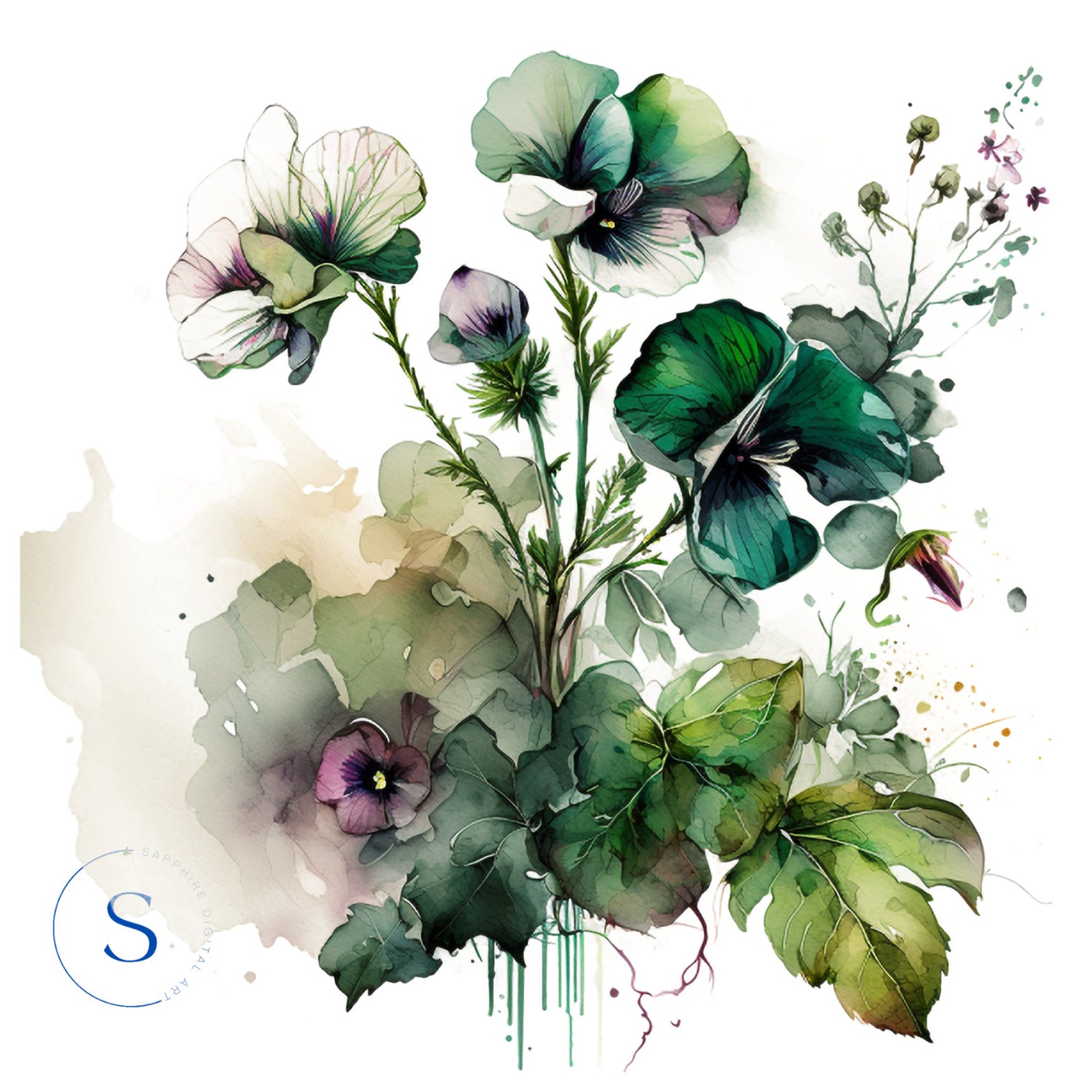 Emerald Flowers Clipart Png Instant Download Commercial Use Spring ...