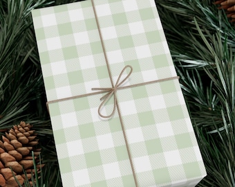 Gingham Gift Wrap Green Checkered Plaid Preppy Paper for Baby Showers ...