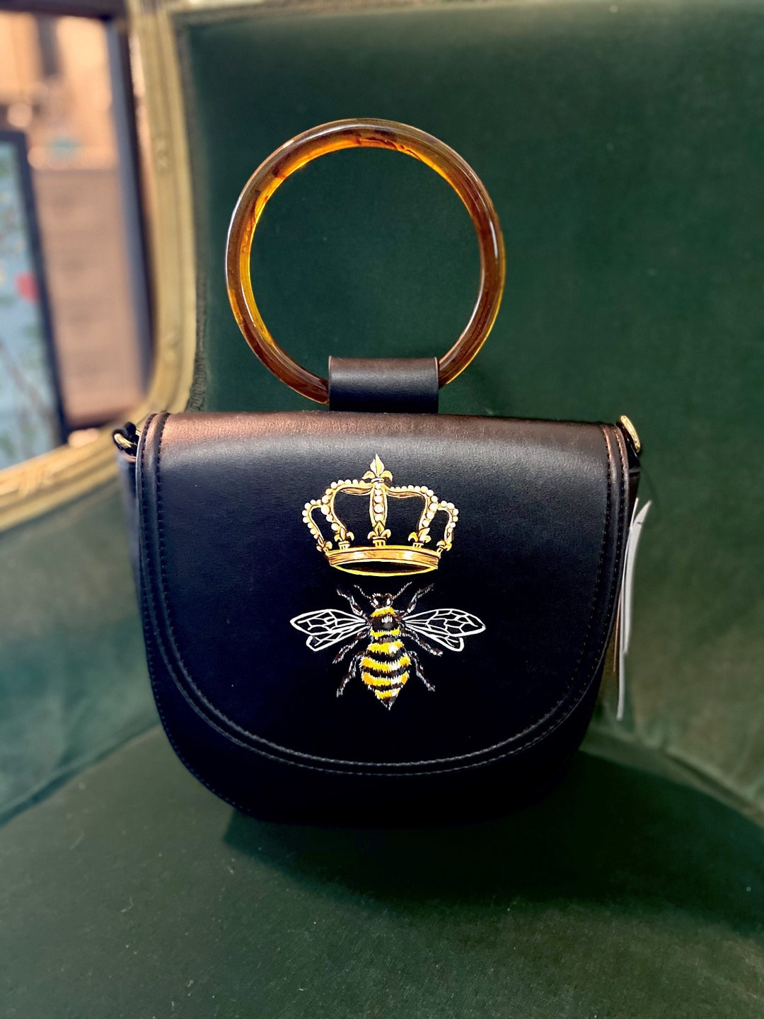 Queen Bee Hand Painted Leather Saddle Bag, Crossbody Purse ...