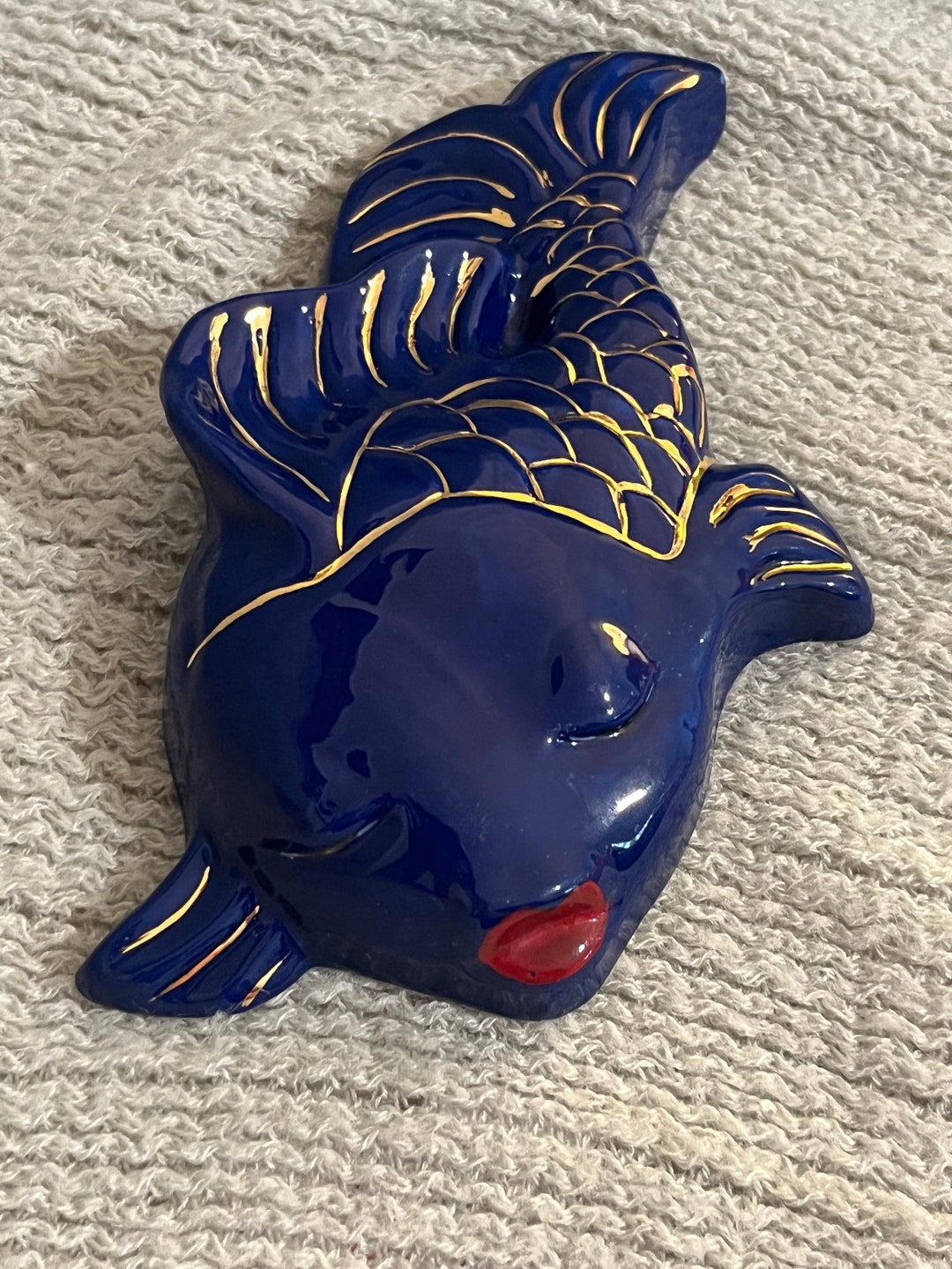 Vintage Blue Chalkware Fish - Etsy
