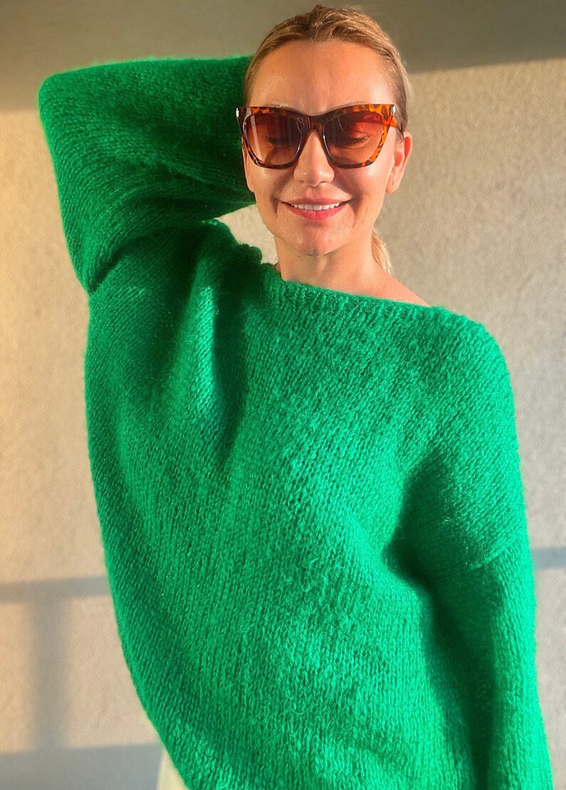 Emerald Green Sweater, Handmade Sweater Mohair, Green Sweater, Womens ...