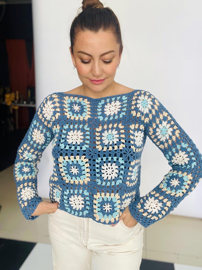 Crochet Sweater, Granny Square Top, Knitted Jumpers, Handmade Sweaters ...