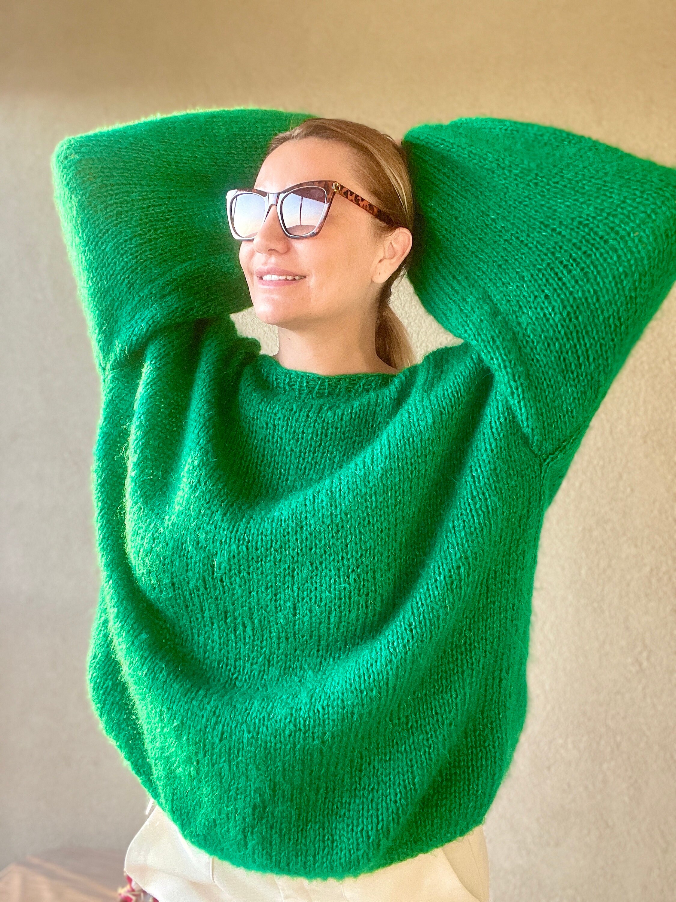 Emerald Green Sweater, Handmade Sweater Mohair, Green Sweater, Womens ...