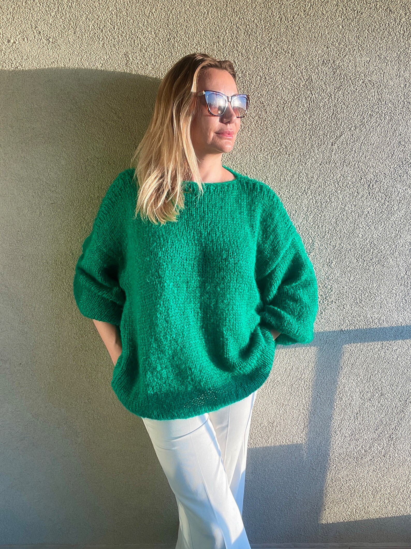 Emerald Green Sweater, Handmade Sweater Mohair, Green Sweater, Womens ...