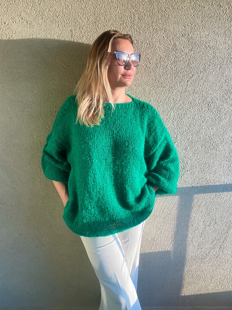 Emerald Green Sweater, Handmade Sweater Mohair, Green Sweater, Womens ...