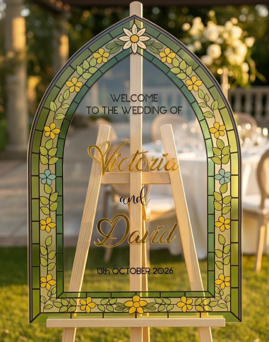 Stained Glass Wedding Sign, Acrylic Engagement Welcome Board, Reception ...