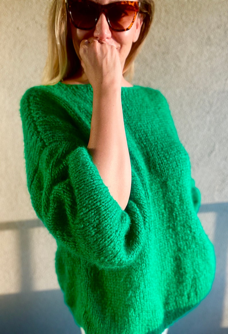 Emerald Green Sweater, Handmade Sweater Mohair, Green Sweater, Womens ...