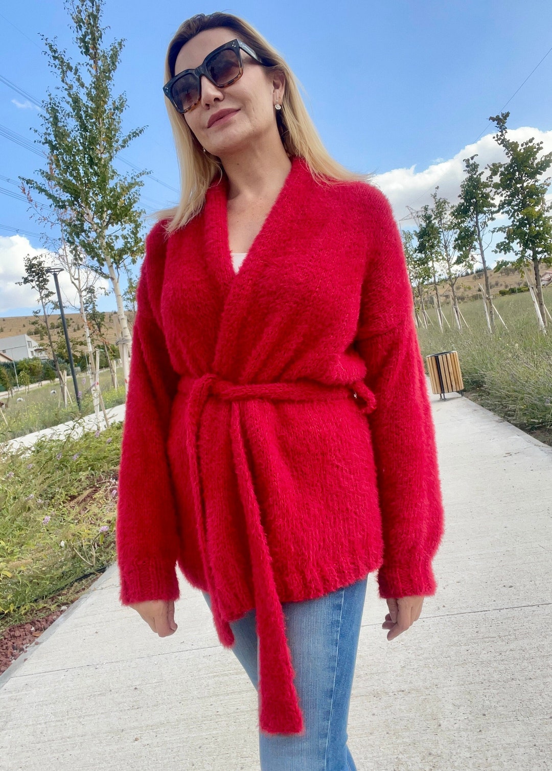 Mohair Cardigan, Red Cardigan Knit, Red Mohair Cardigan, Burgundy ...