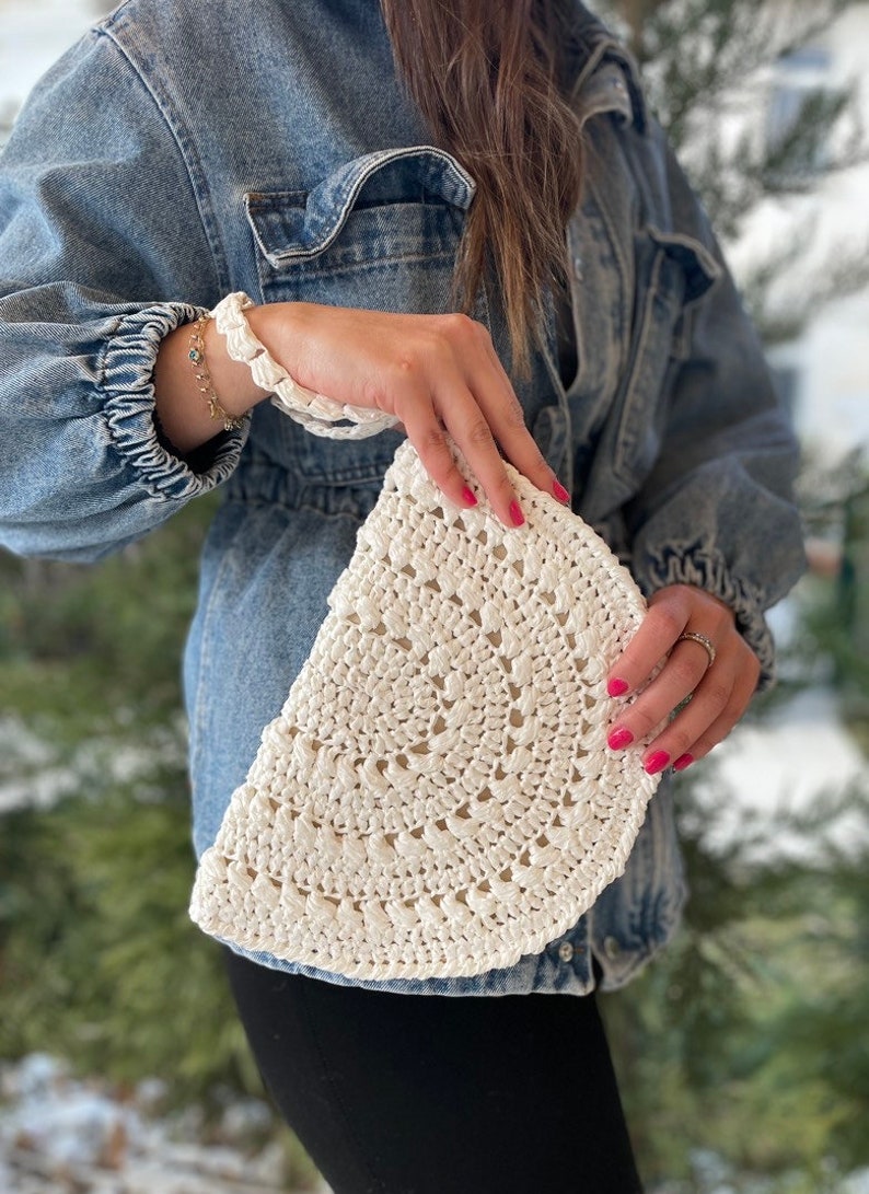 White Crochet Bag Boho Natural Purse Raffia Clutch Bag - Etsy