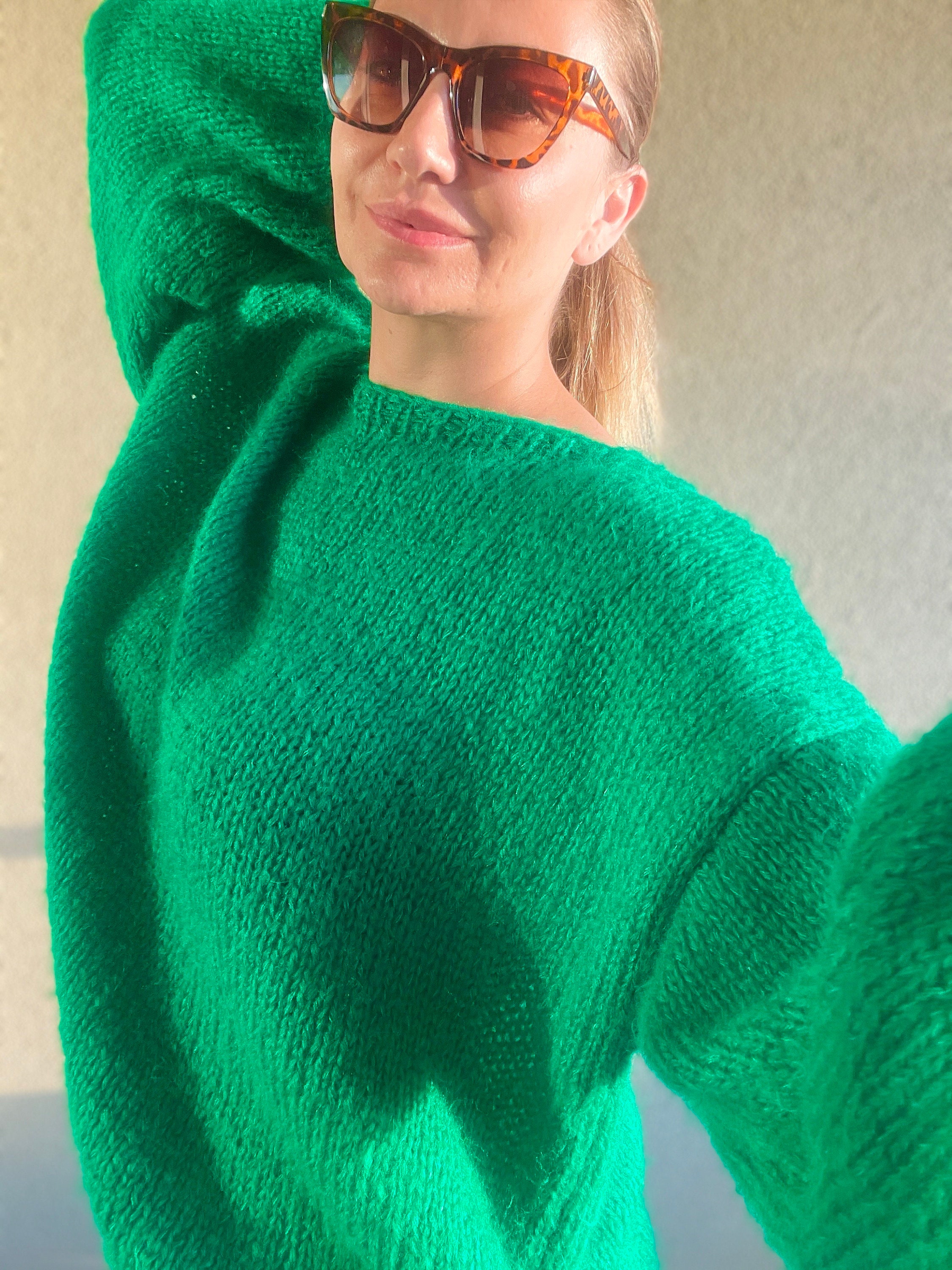 Emerald Green Sweater, Handmade Sweater Mohair, Green Sweater, Womens ...