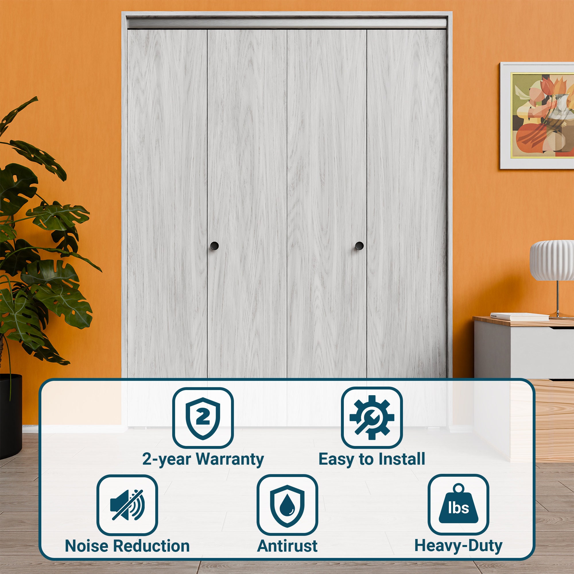 Villar Home Designs Bifold Folding Heavy Duty Sliding Closet Door ...