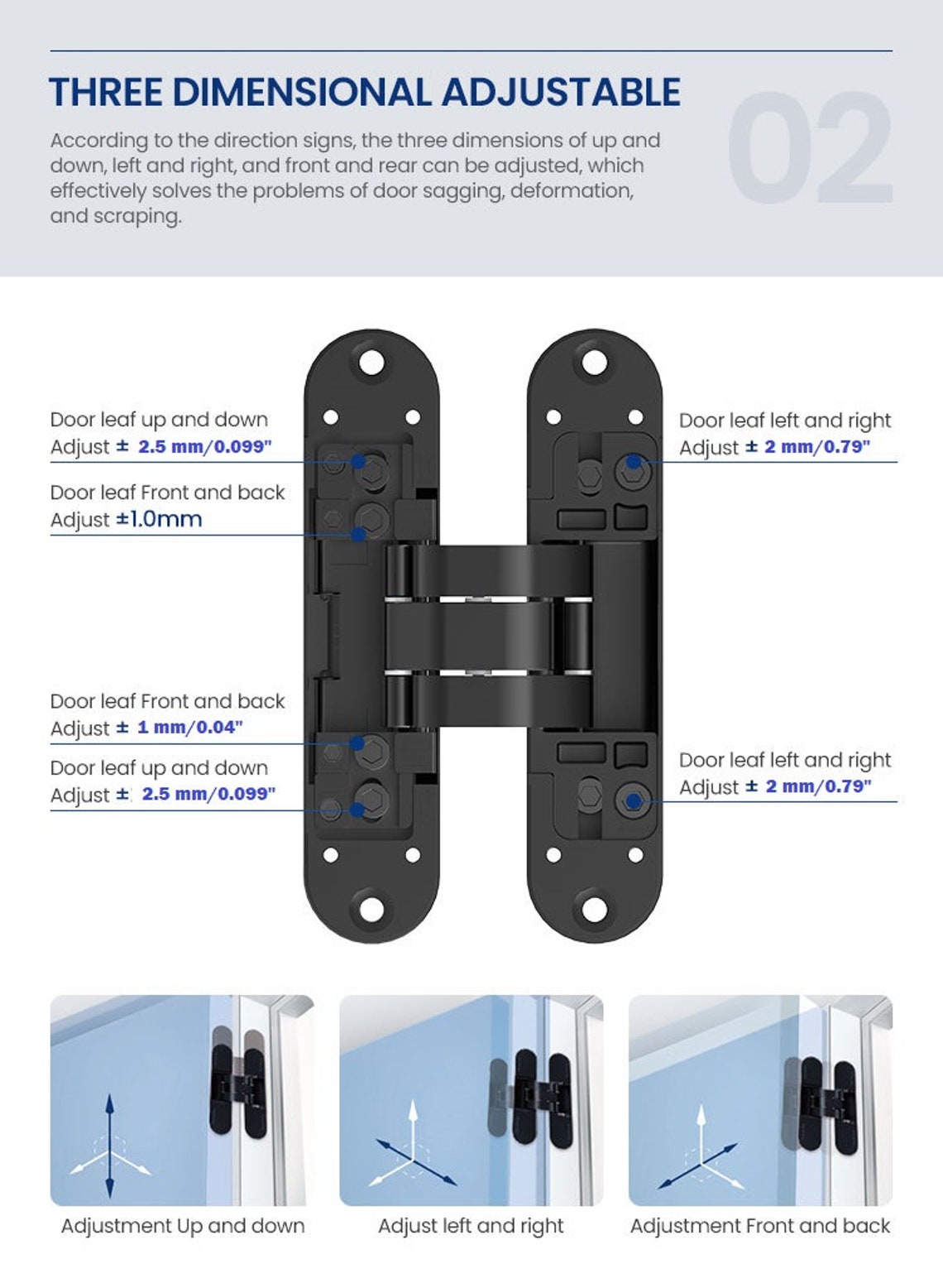 Black Matte Invisible Concealed Heavy Duty Door Hinge 3D 3-way Adjustable 180 Degree Swing Hinge ...