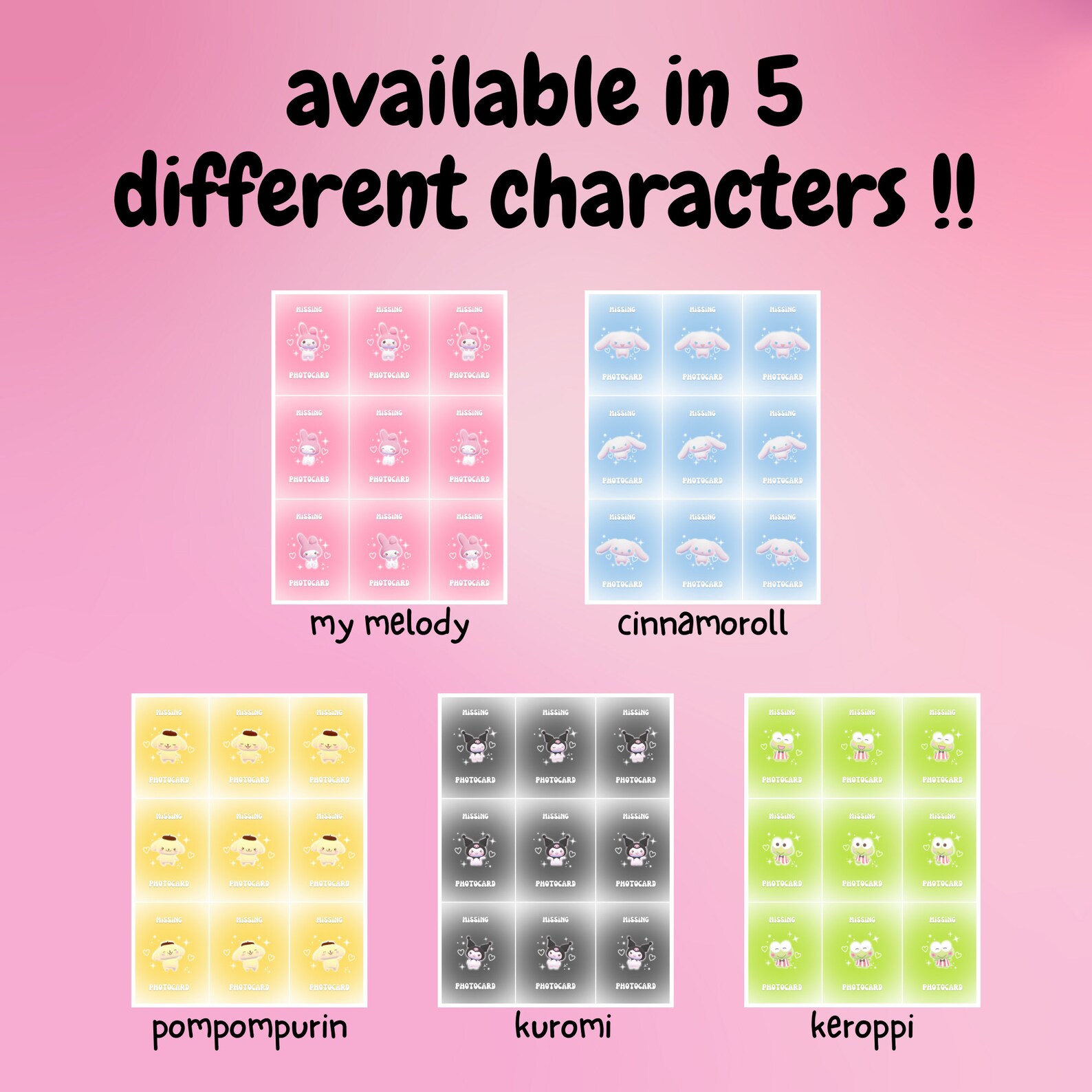 Kpop Photocard Binder Filler: Kawaii Character Pink Pack [digital ...